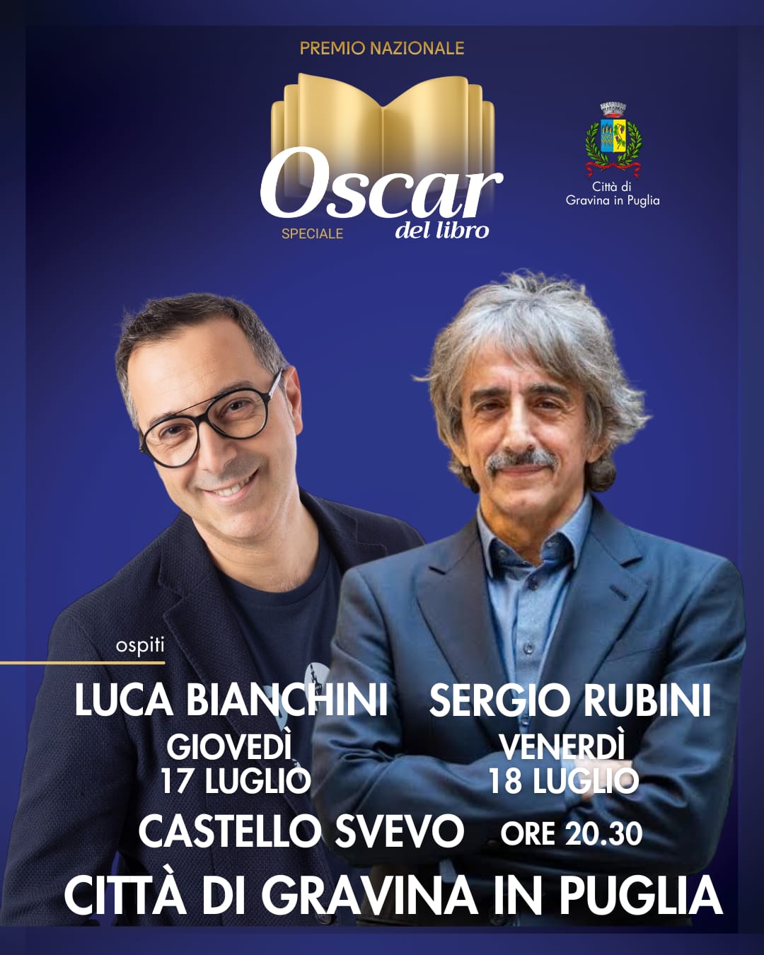 L’Oscar del libro, a Gravina in Puglia due serate con Luca Bianchini e ...